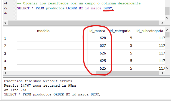 SQL básico. Cómo ordenar los resultados de una consulta. – SCyASIG